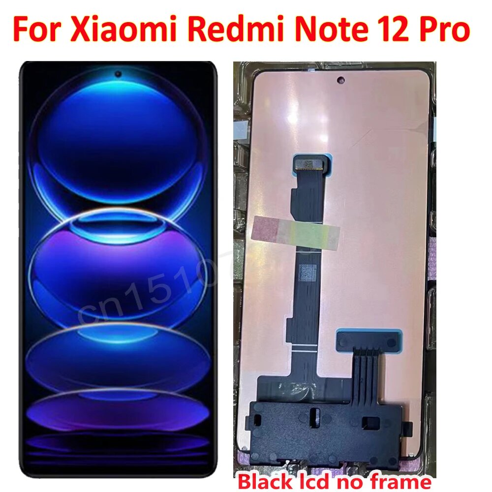 Лучший оригинальный 6,67 "для Xiaomi Redmi Note 12 Pro, ЖК-дисплей, дигитайзер сенсорного экрана в сборе, стеклянный датчик, телефон Pantalla + рамка Black LCD no Frame