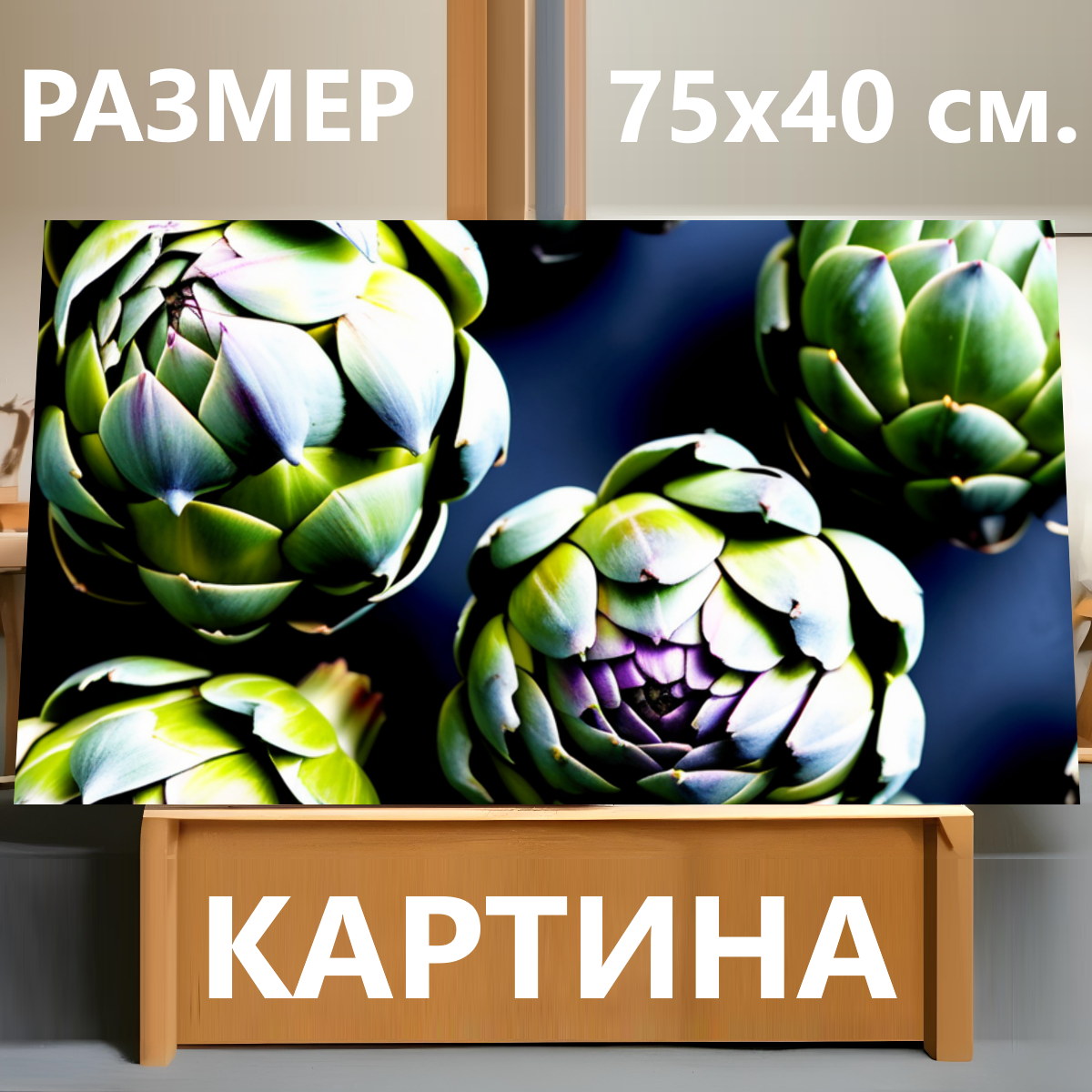 Картина на холсте "С артишоками красивый" на подрамнике 75х40 см. для интерьера