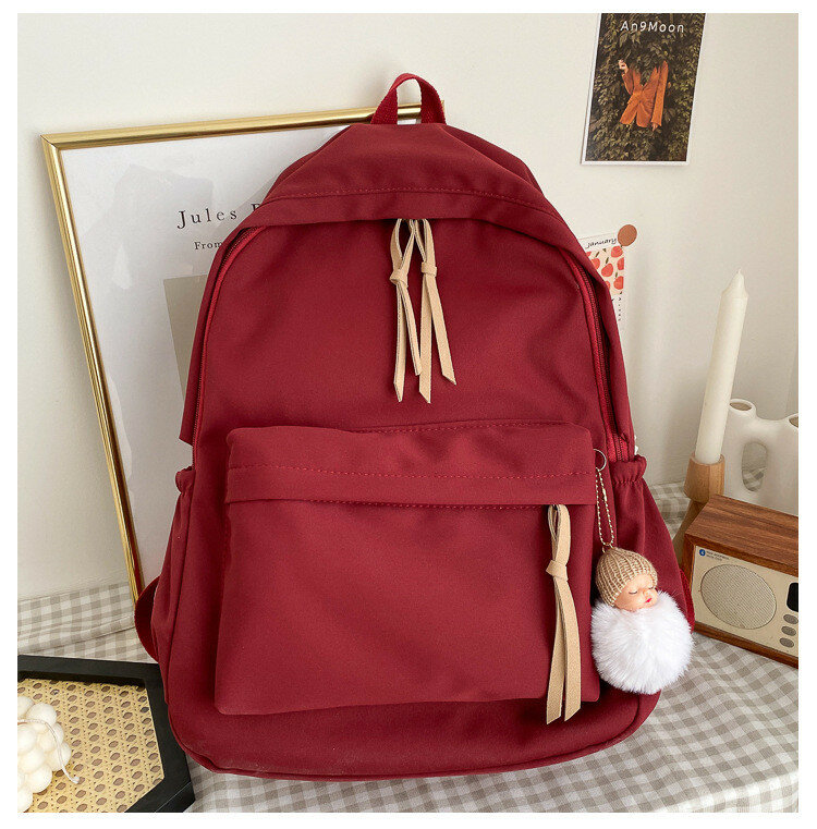 Fashion forward nylon backpack for college students with pouch and internal storage, red