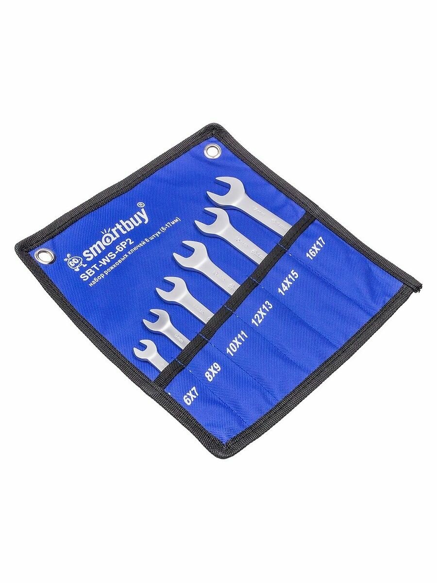 Набор рожковых ключей 6 штук, (6-7,8-9,10-11,12-13,14-15,16-17), в ткан. чехле Smartbuy Tools