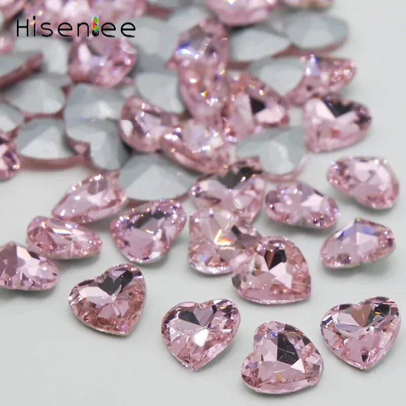 Хрустальные стразы Hisenlee сердце 22-100 шт Розовый, 6MM 100Pcs, Light Pink