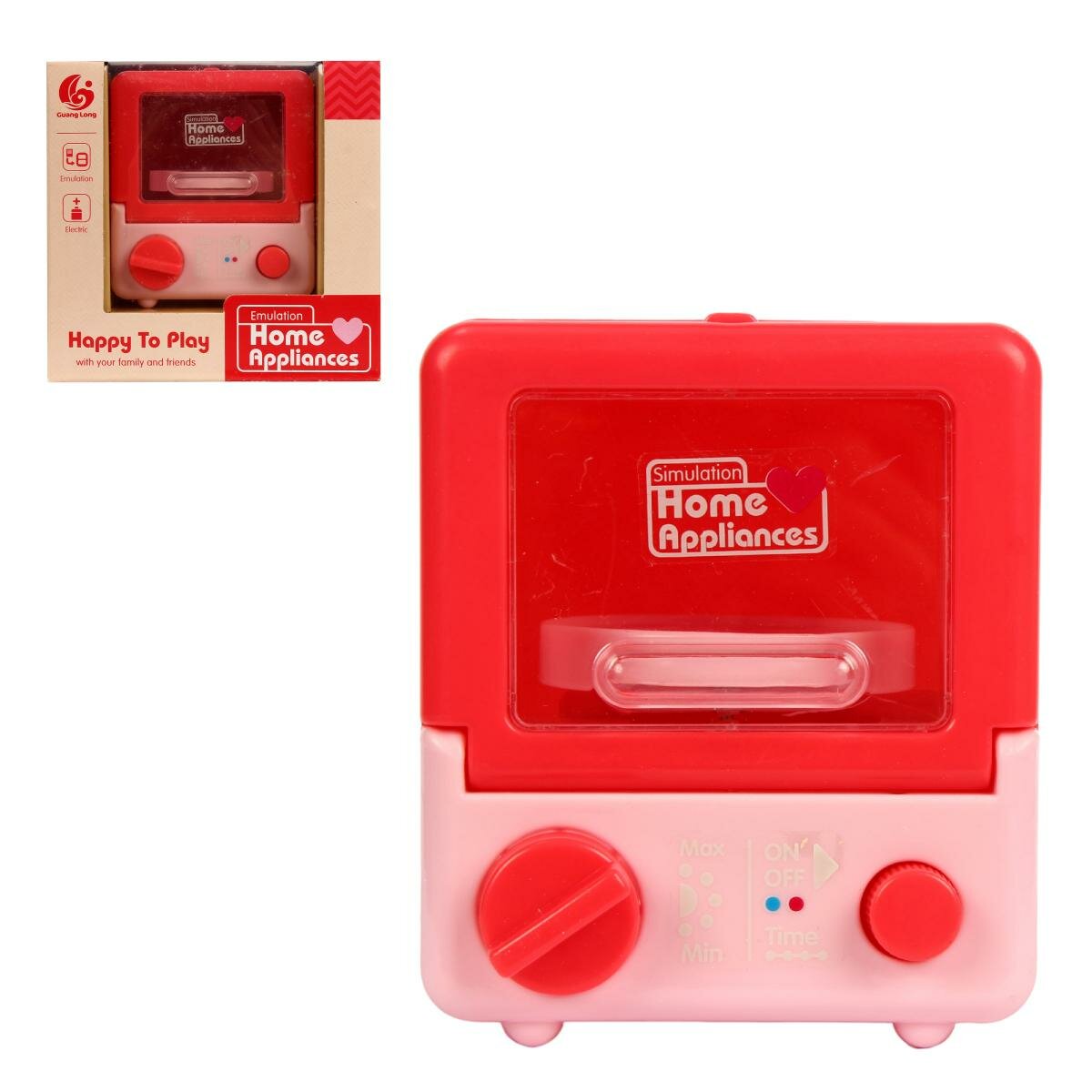 Игрушечная микроволновка «Simulation Home Appliances», розово-красная, с прозрачной дверцей, 2 регуляторами, 9x10x7 см