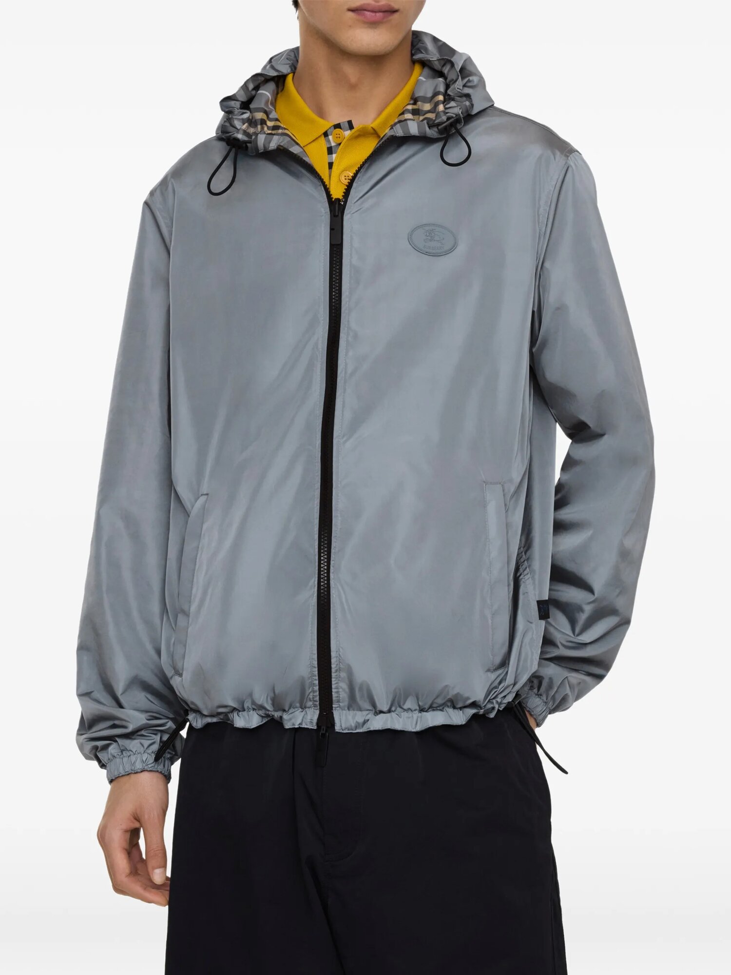 Куртка BURBERRY Reversible Check hooded jacket, размер L, серый — фото 1