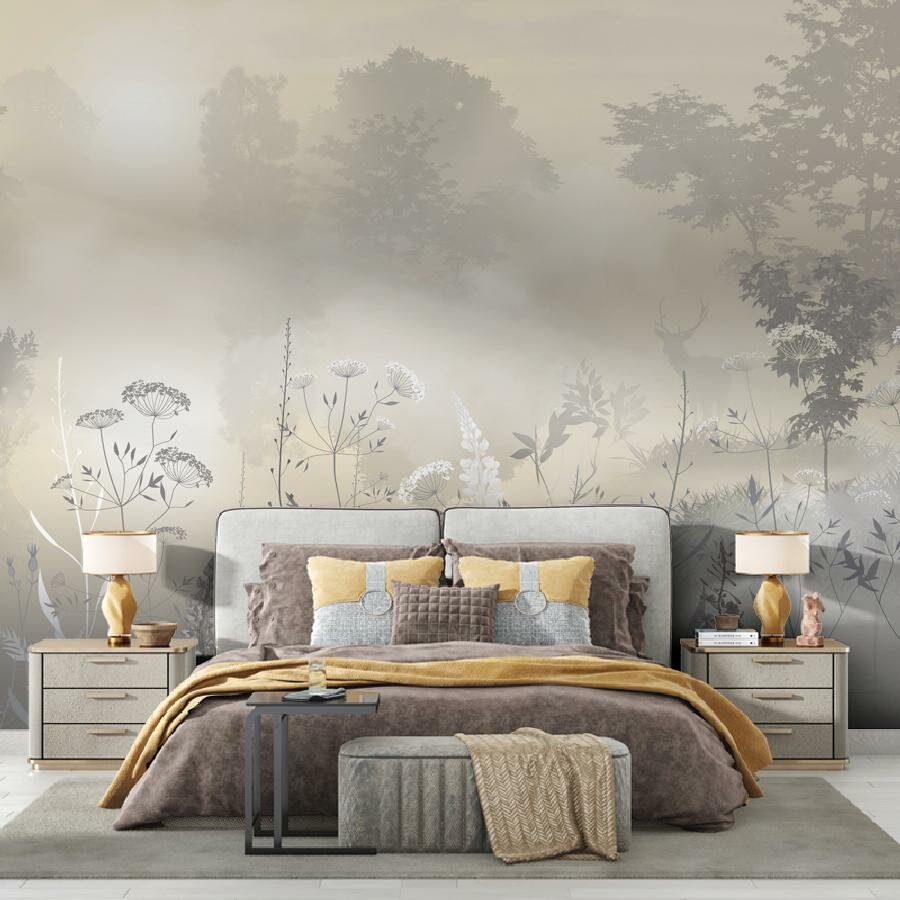 Фотообои Поляна 3д в тумане 13-1057-L-Флок 270 x 400 см (ВхШ) Бесшовные, флизелиновые, влагостойкие обои