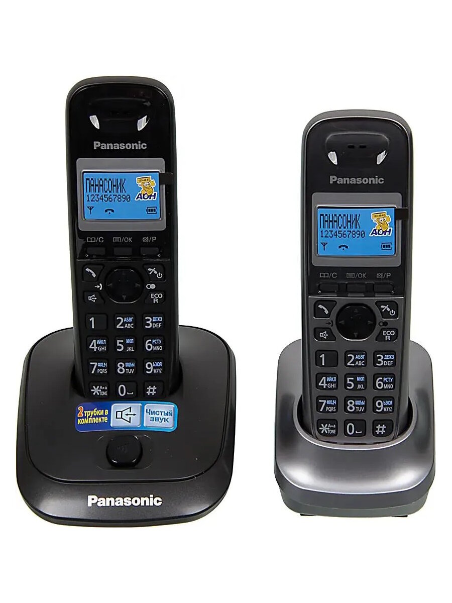 Радиотелефон Panasonic KX-TG2512RU2 1 линия, 2 трубки, черный-титан