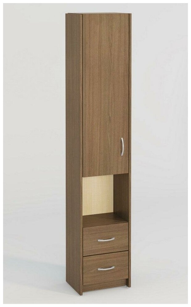 Узкий шкаф-пенал 1 дверь 2 ящика 4 полки 36,4х32,6 см. МагМебель Милана-18 левый ясень шимо тёмный