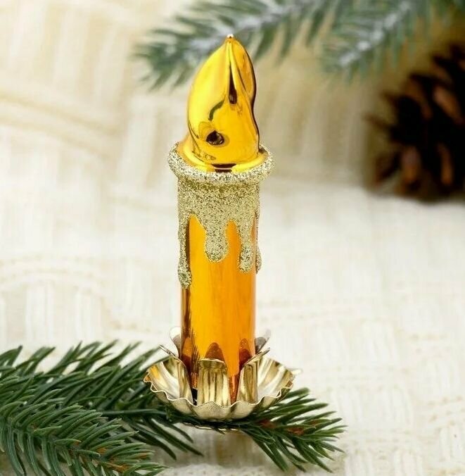 Елочная игрушка Свеча 8.7см золото