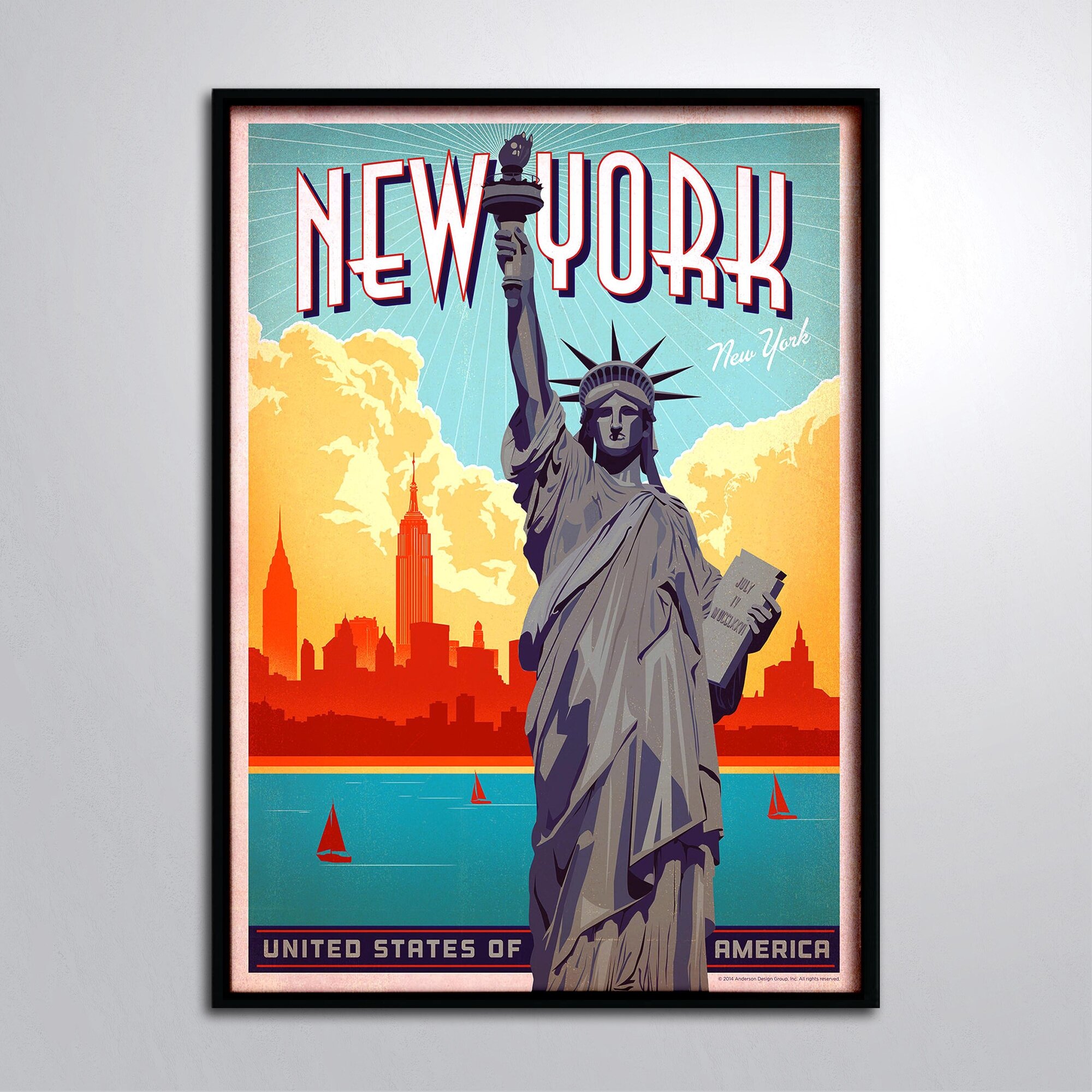 Постер без рамы/Постер для интерьера/Винтажный плакат Нью Йорк США New York Статуя Свободы