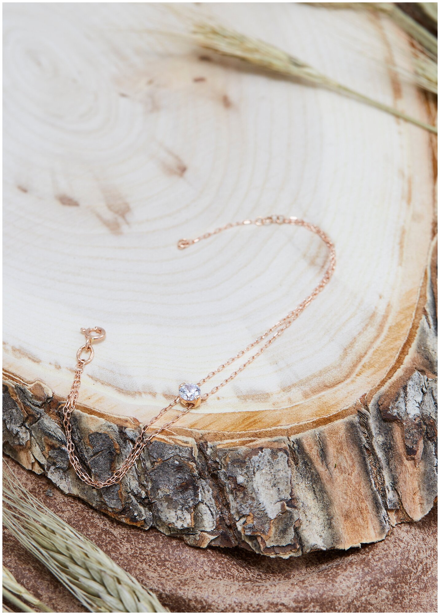 Браслет, красное золото, 585 проба, фианит