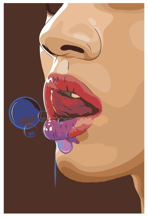 Губы девушки и пузыри Раскраска картина по номерам на холсте