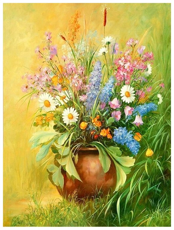 Рисунок на канве "Космея и луговые цветы" Каролинка 26x36