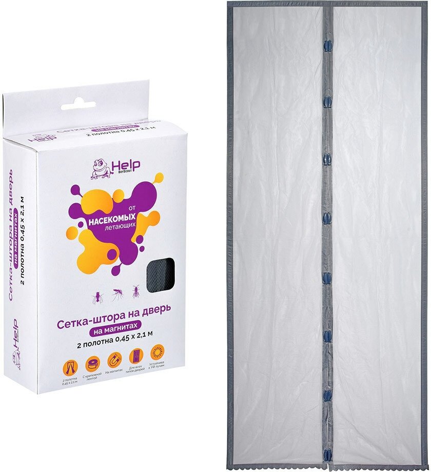 Сетка антимоскитная на дверь с магнитами и крепежом Help 45х210 см (2 шт.)