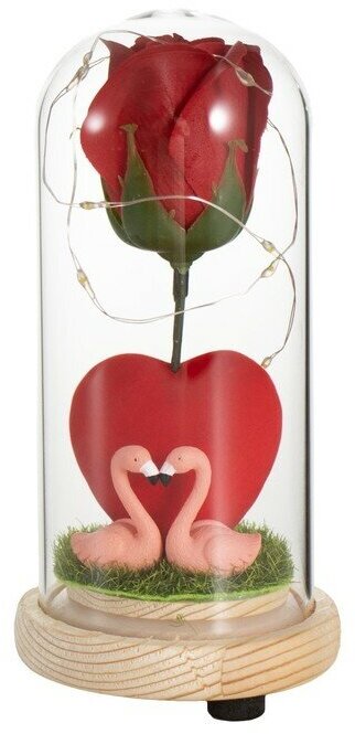 Ночник колба Пара фламинго и сердце LED h-16 см