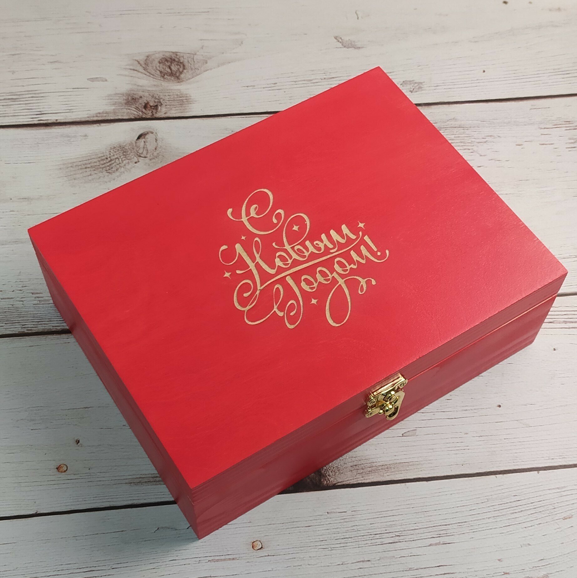 Музыкальная деревянная шкатулка футляр большой 33х25х9,5см "С Новым годом"