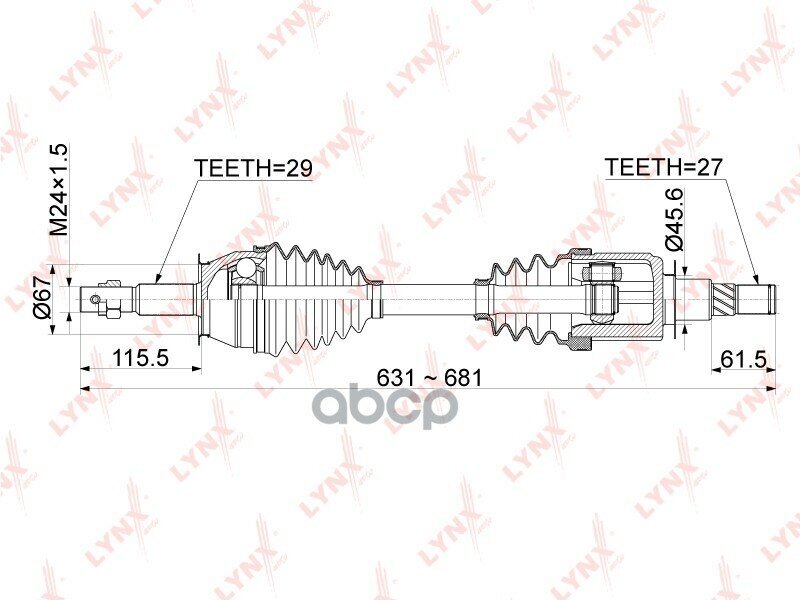 Привод в сборе перед. NISSAN Navara(D40) 2.5D AT 05-> / Pathfinder(R51) 2.5D AT 05-> LYNXauto арт. CD-1111