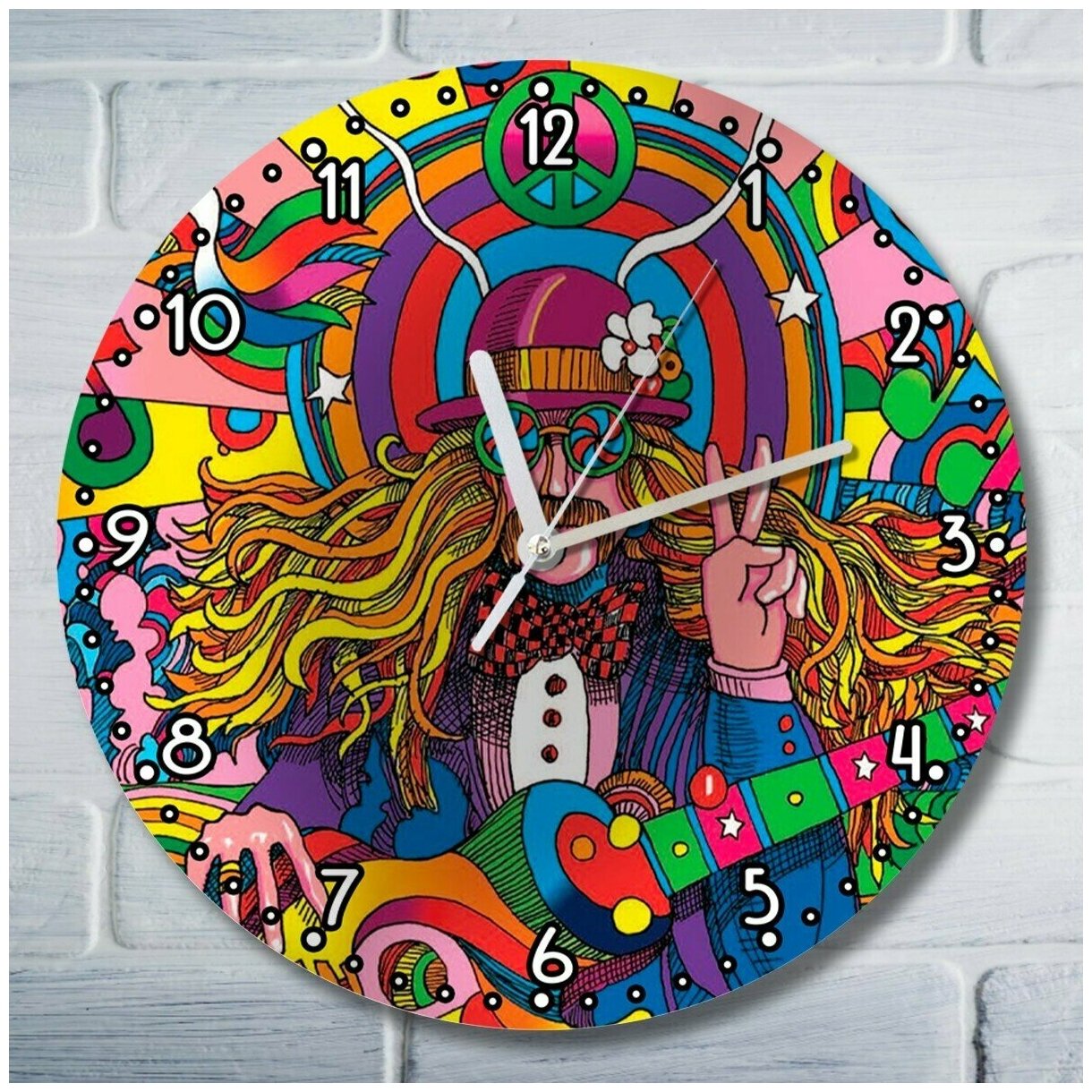 Настенные часы УФ с рисунком хиппи арт - 1009