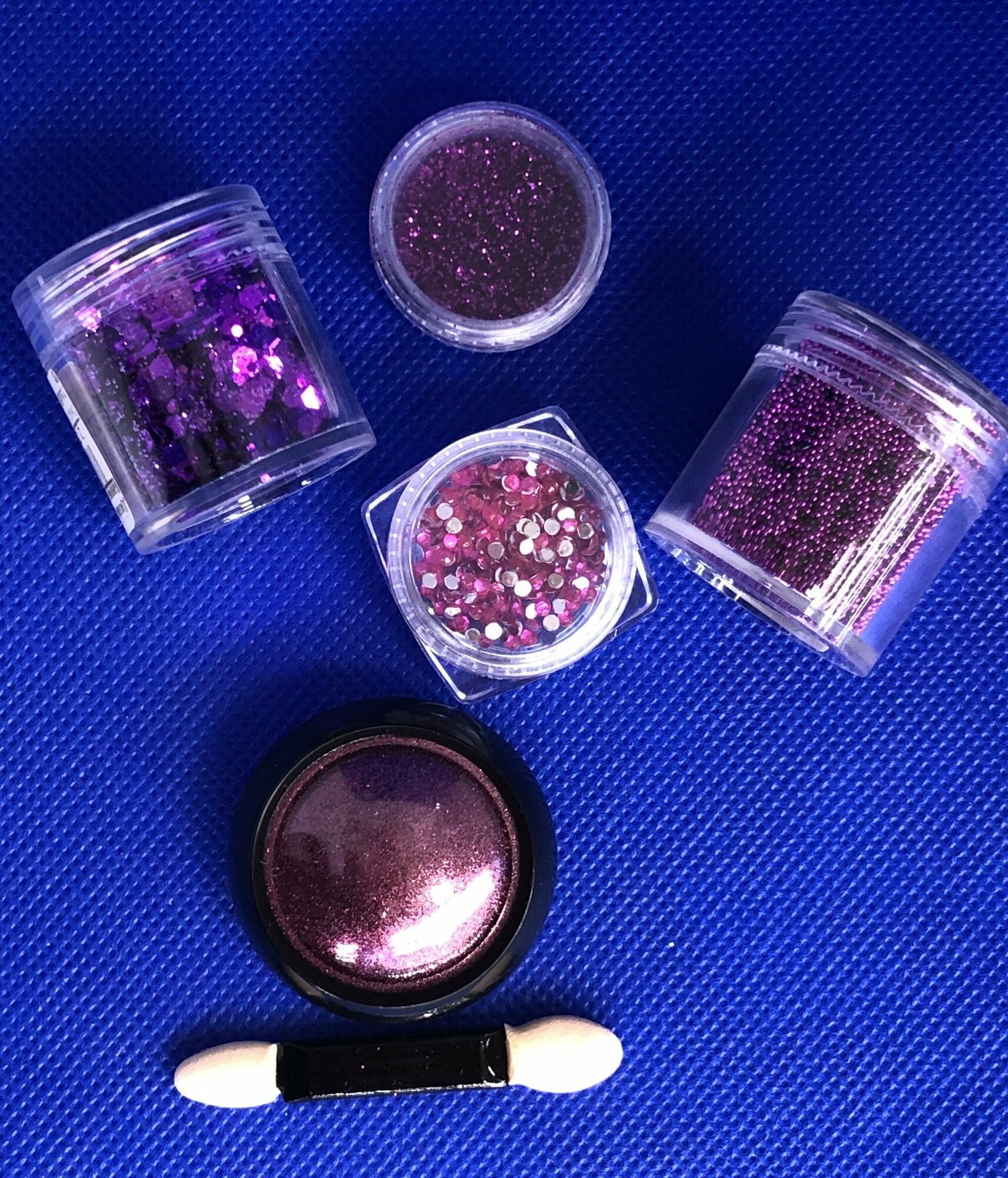 Набор дизайн для ногтей фуксия - Втирка, Стразы, Песок, Бульонки, Шестиугольники