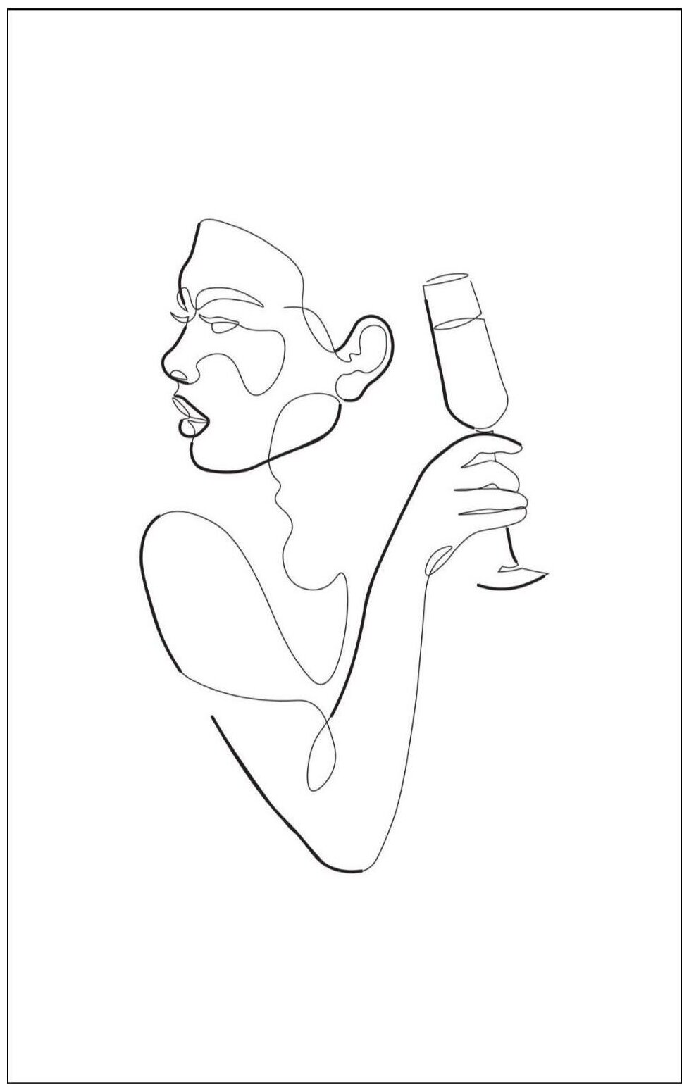 Постер / Плакат / Картина Линии - Девушка с бокалом 60х90 см в подарочном тубусе