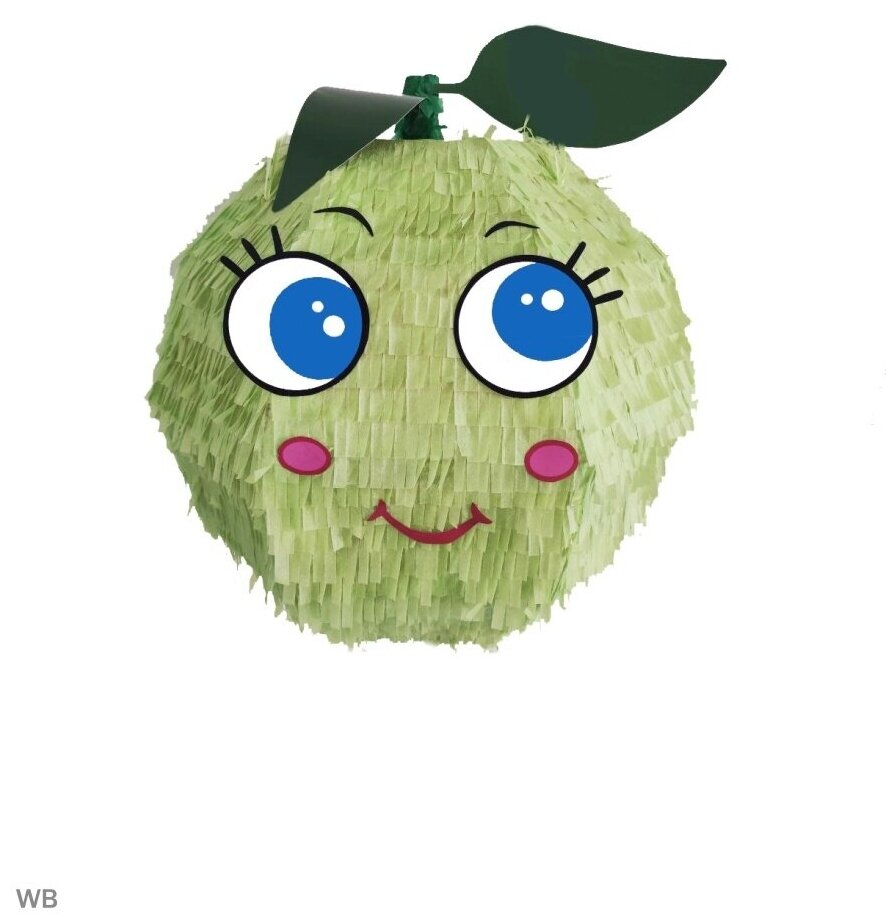 Пиньята Яблоко зеленоес лицом без наполнения и биты для бумажного шоу