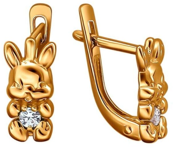 Серьги, красное золото, 585 проба, фианит