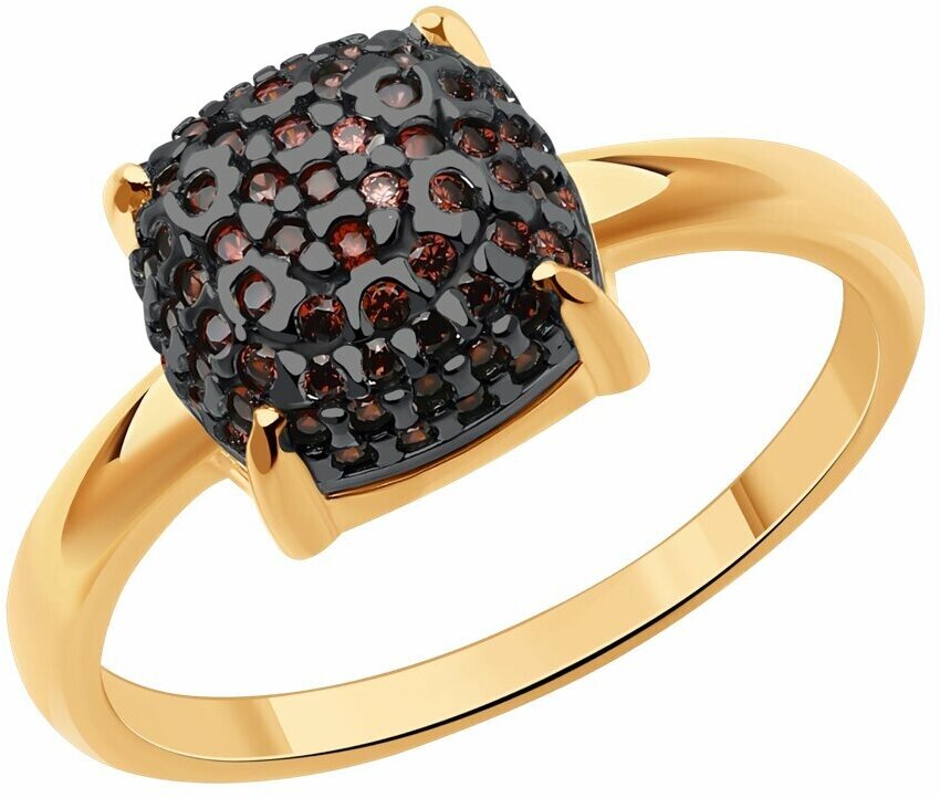 Кольцо, серебро, 925 проба, золочение, фианит