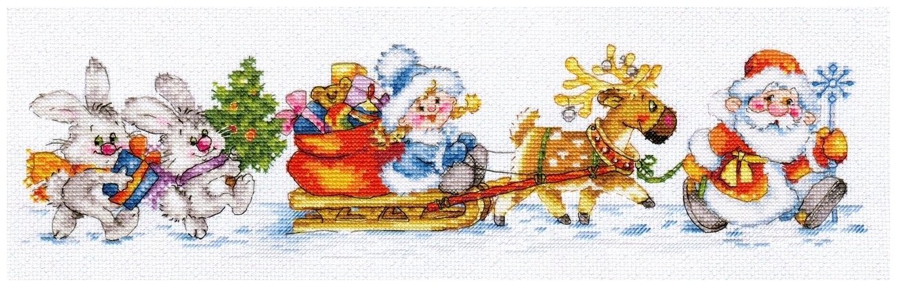 Набор для вышивания крестом Алиса "С Новым годом!" 40х10 см 0-186 Творческий набор с комплектом качественных ниток мулине, хлопковой канвой, удобной иглой, подробной схемой и инструкцией