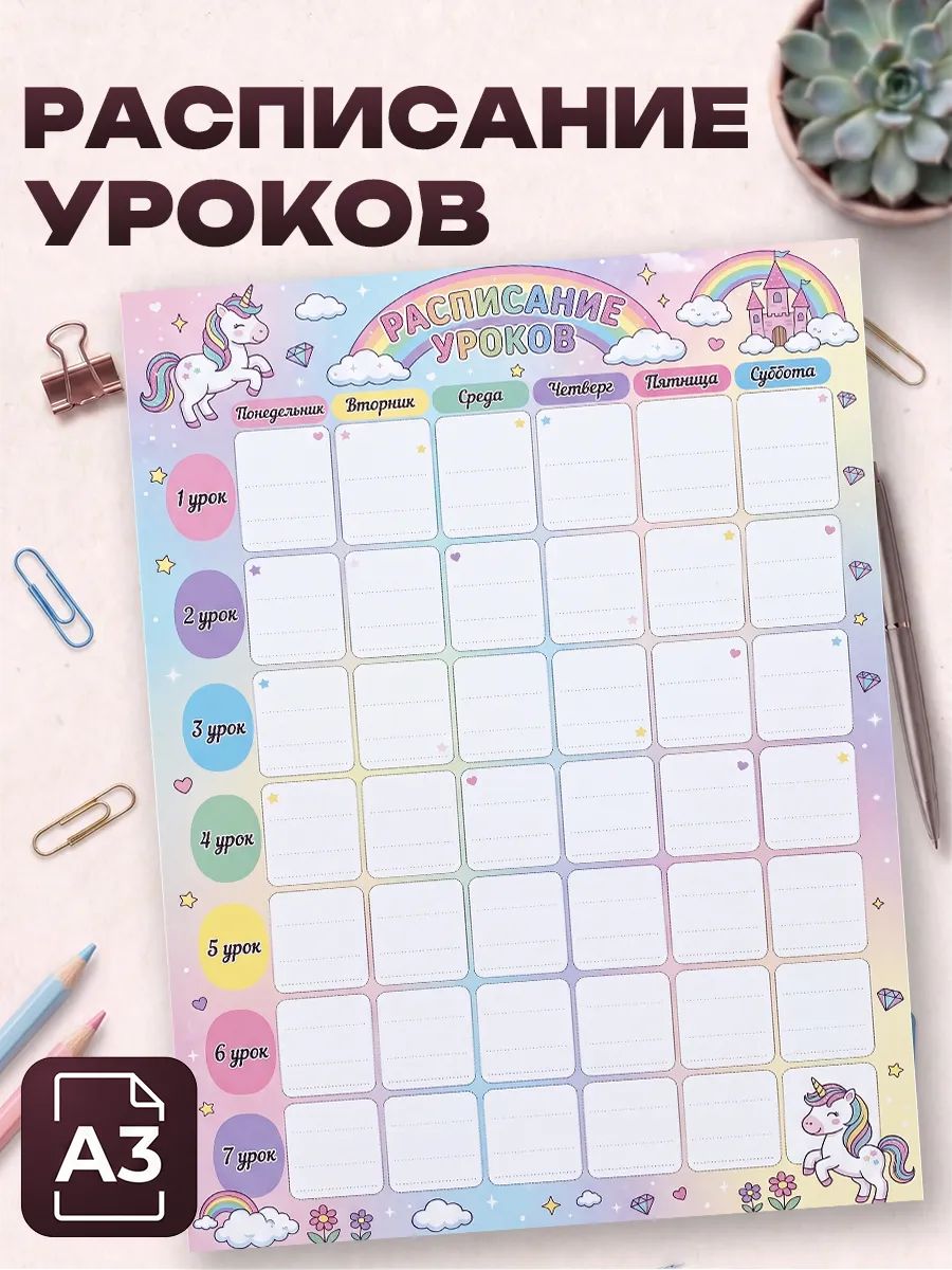 Расписание уроков для девочек с единорогами