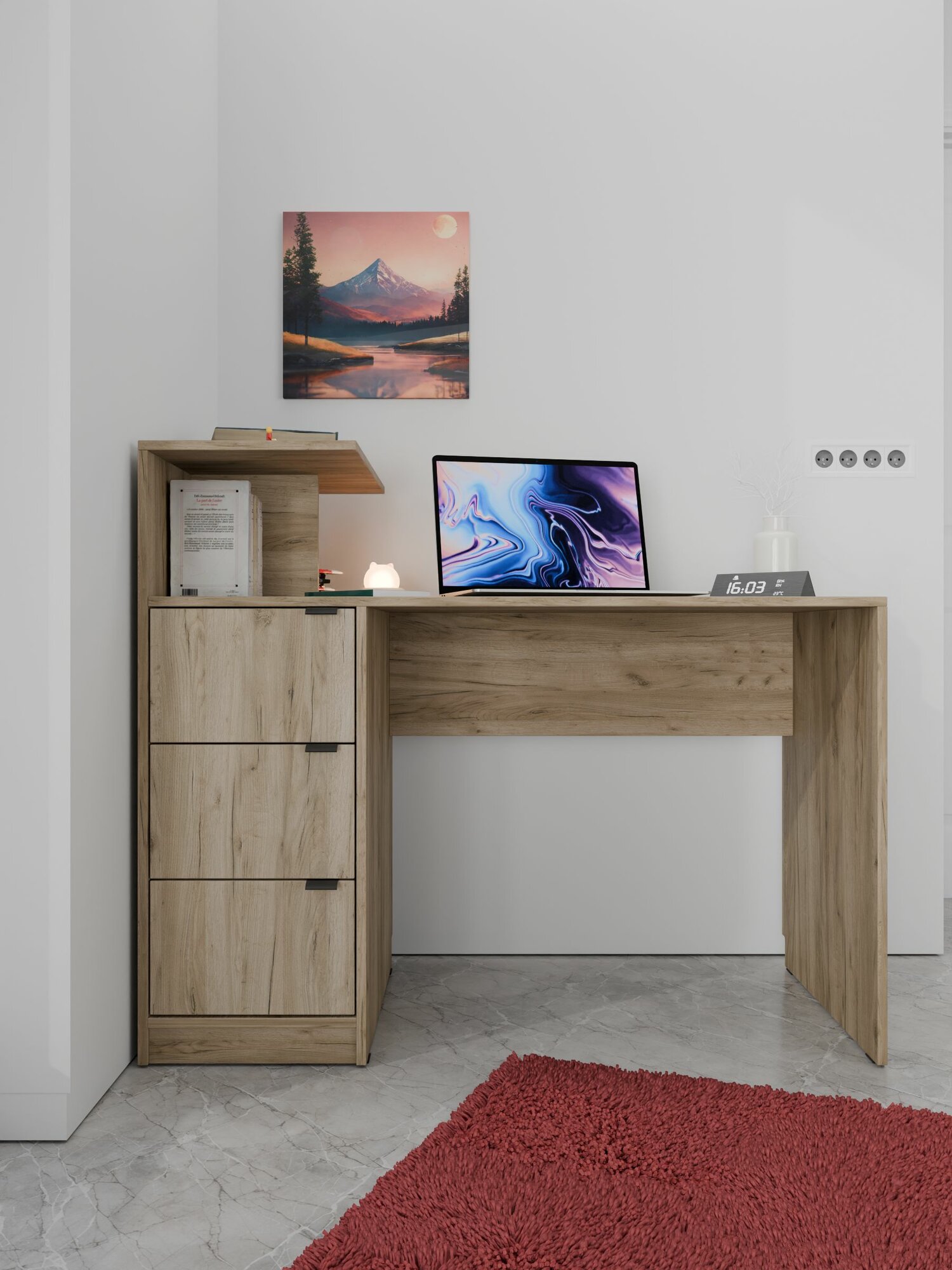 Изумлит Стол письменный с тумбой слева Практик 120х75х60.4 см, дуб крафт серый