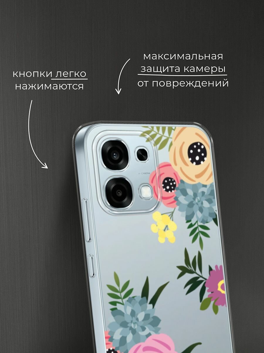 Чехол на Oppo A6 Pro / Оппо A6 Про с принтом Colored flowers, прозрачный — фото 1