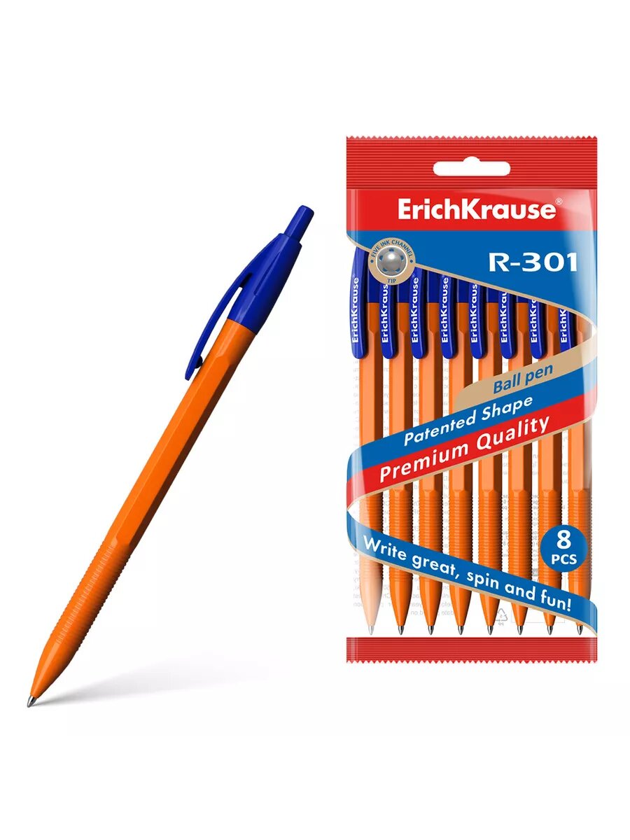 Ручка шариковая авт. R-301 Matic Orange 0.7, синяя - 8 шт