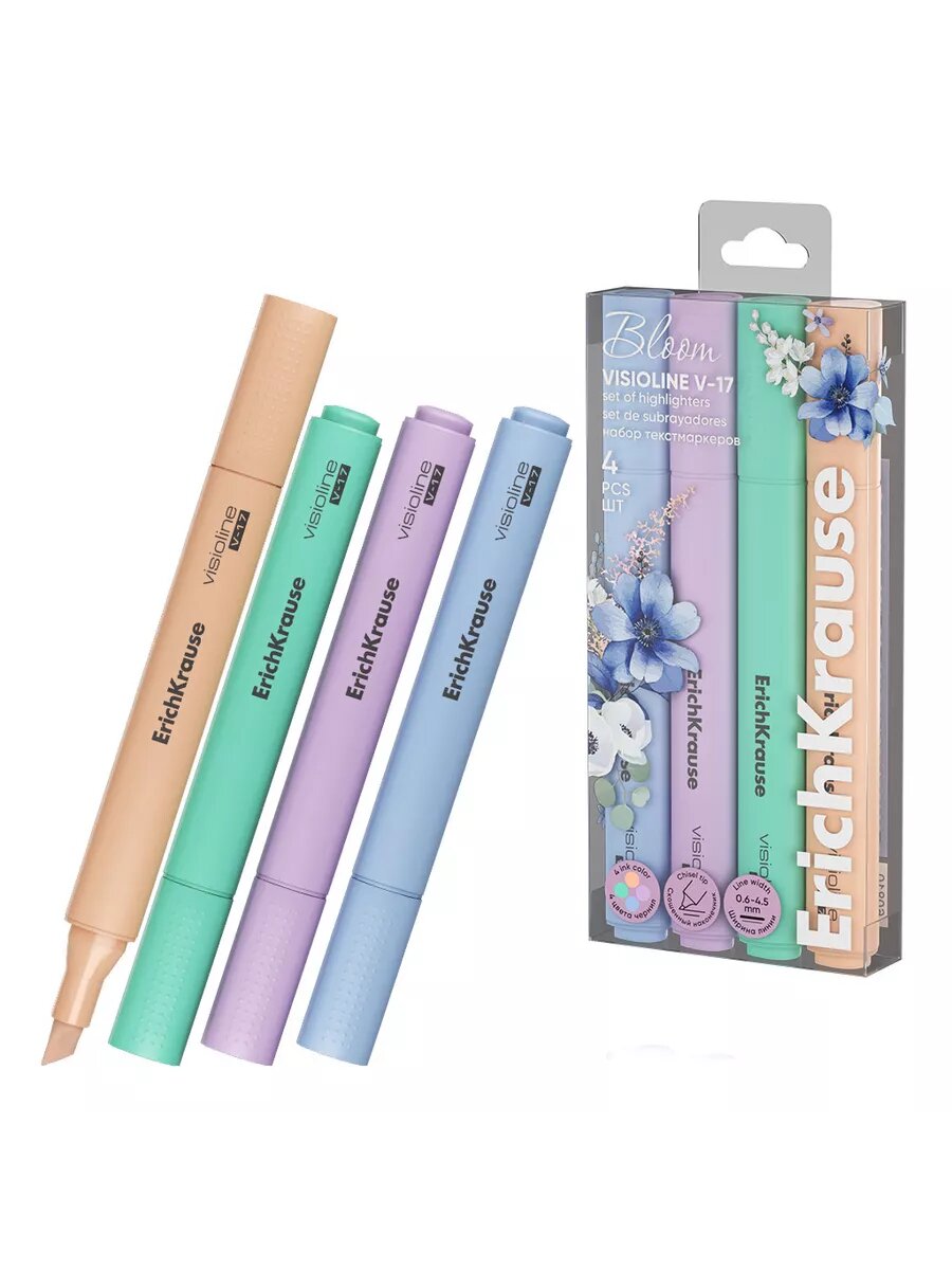 Набор из 4 текстмаркеров Visioline V-17 Pastel Bloom