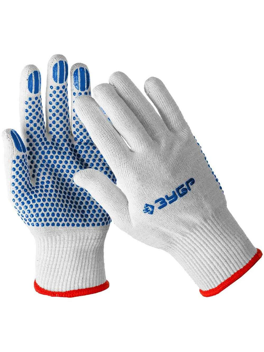 Перчатки ЗУБР трикотажные, 12 класс, х/б, с защитой от скольжения, L-XL {11451-XL}