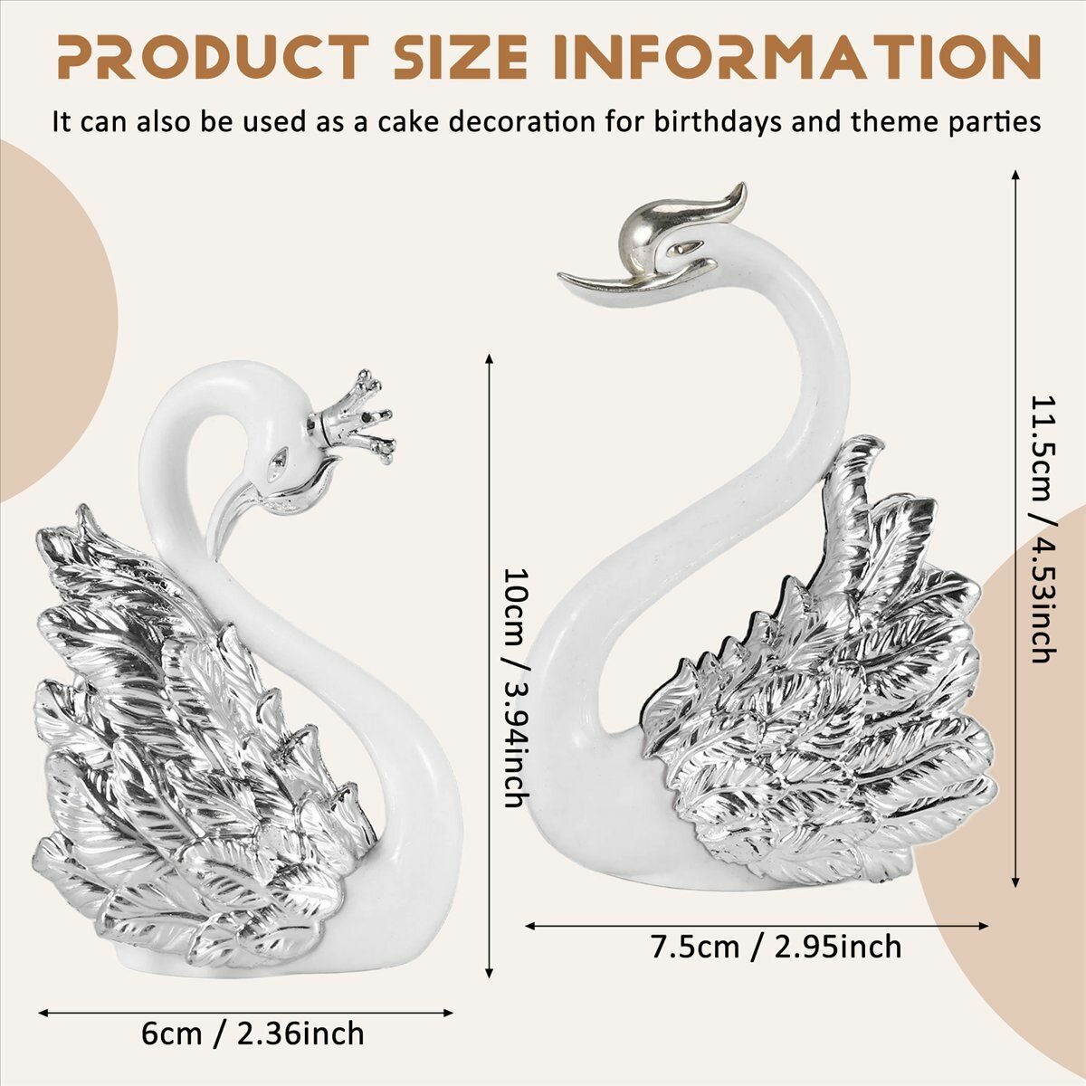 Фигурки лебедей, свадебные и рождественские украшения, украшения для торта (белые и серебряные).