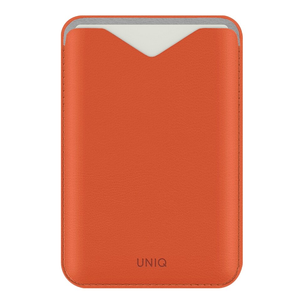 Uniq магнитный картхолдер Lyden EVO, кожаный с подставкой для телефона, Flame Orange