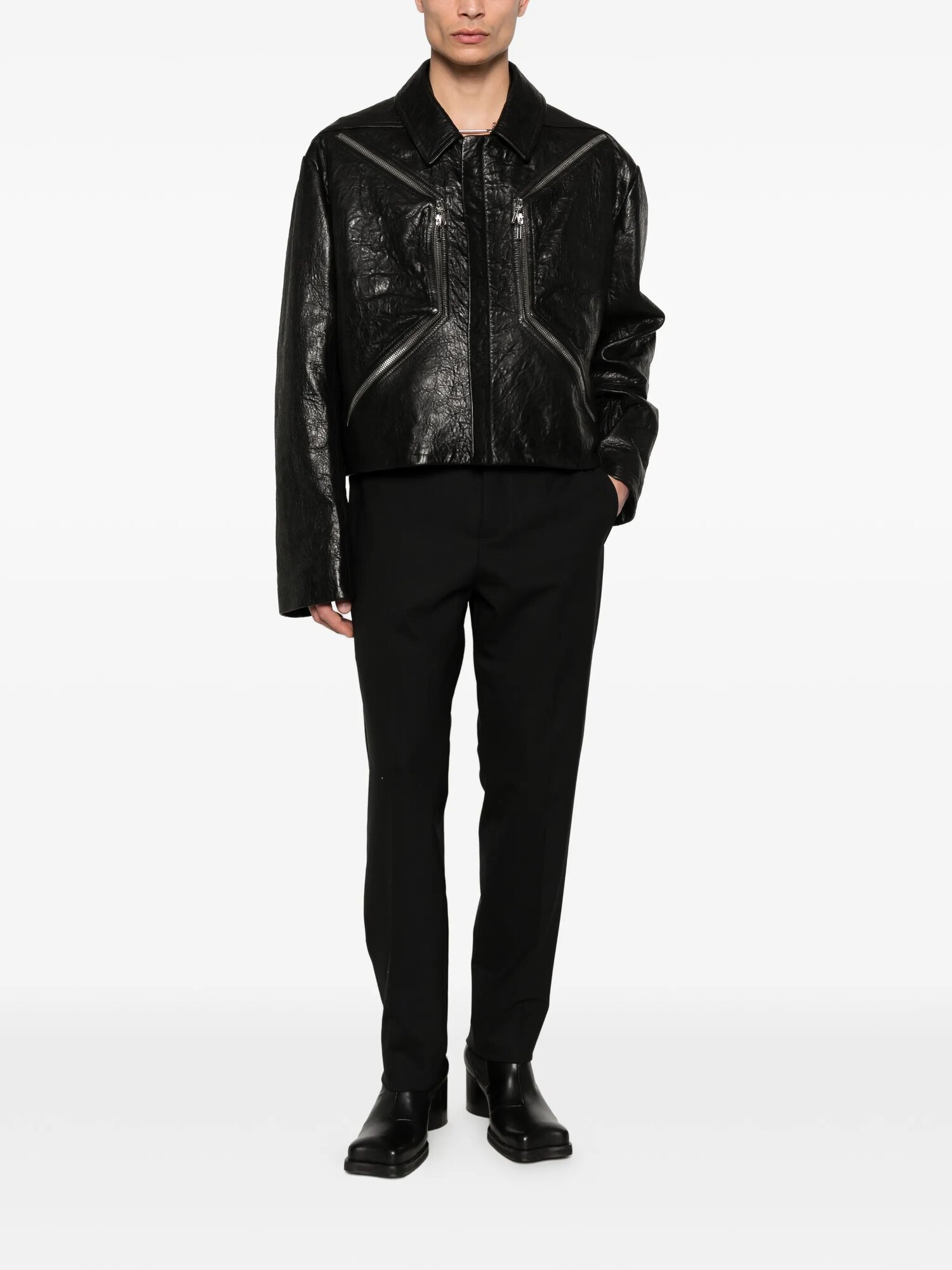 Куртка Rick Owens Textured-leather biker jacket, размер 48, black/black — фото 1