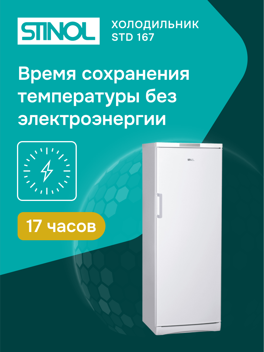 Однокамерный холодильник STINOL STD 167, белый, высота 167 см — фото 1