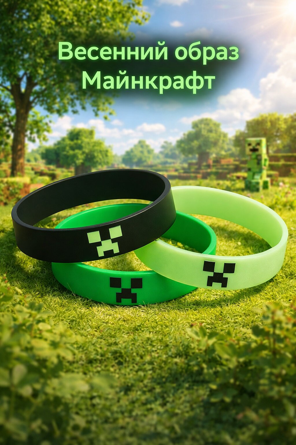 Набор браслетов "Minecraft" "Maskbro", светящиеся, силикон, один размер