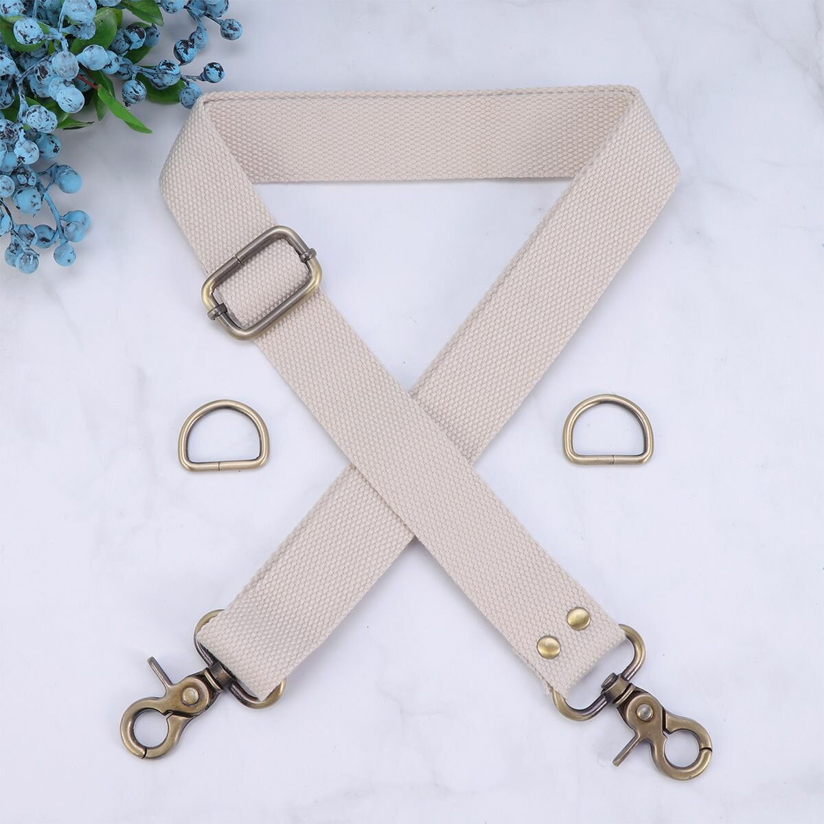 Бежевый хлопковый плечевой ремень для сумки с регулируемой длиной и металлическими клипсами