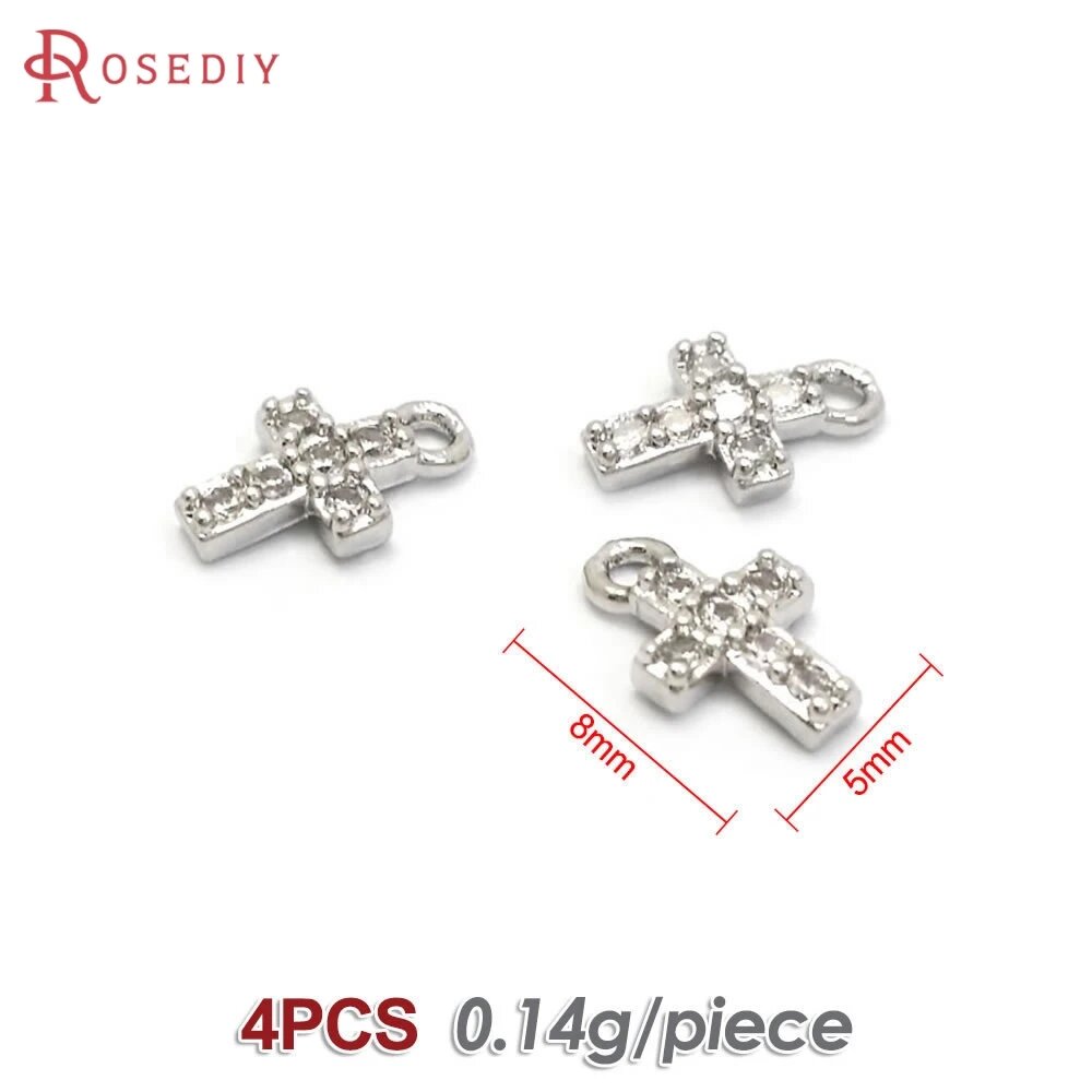 Подвески крестики Rosediy, 4шт, 8x5 мм, цвет: 36977-Platinum Color