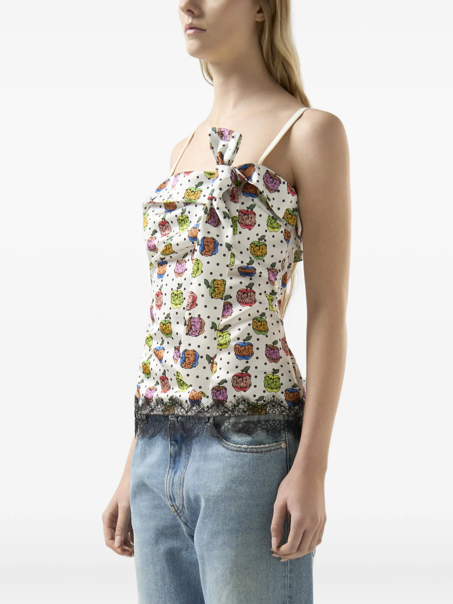 Топ GCDS Apple-print bandeau top, размер 40, белый — фото 1