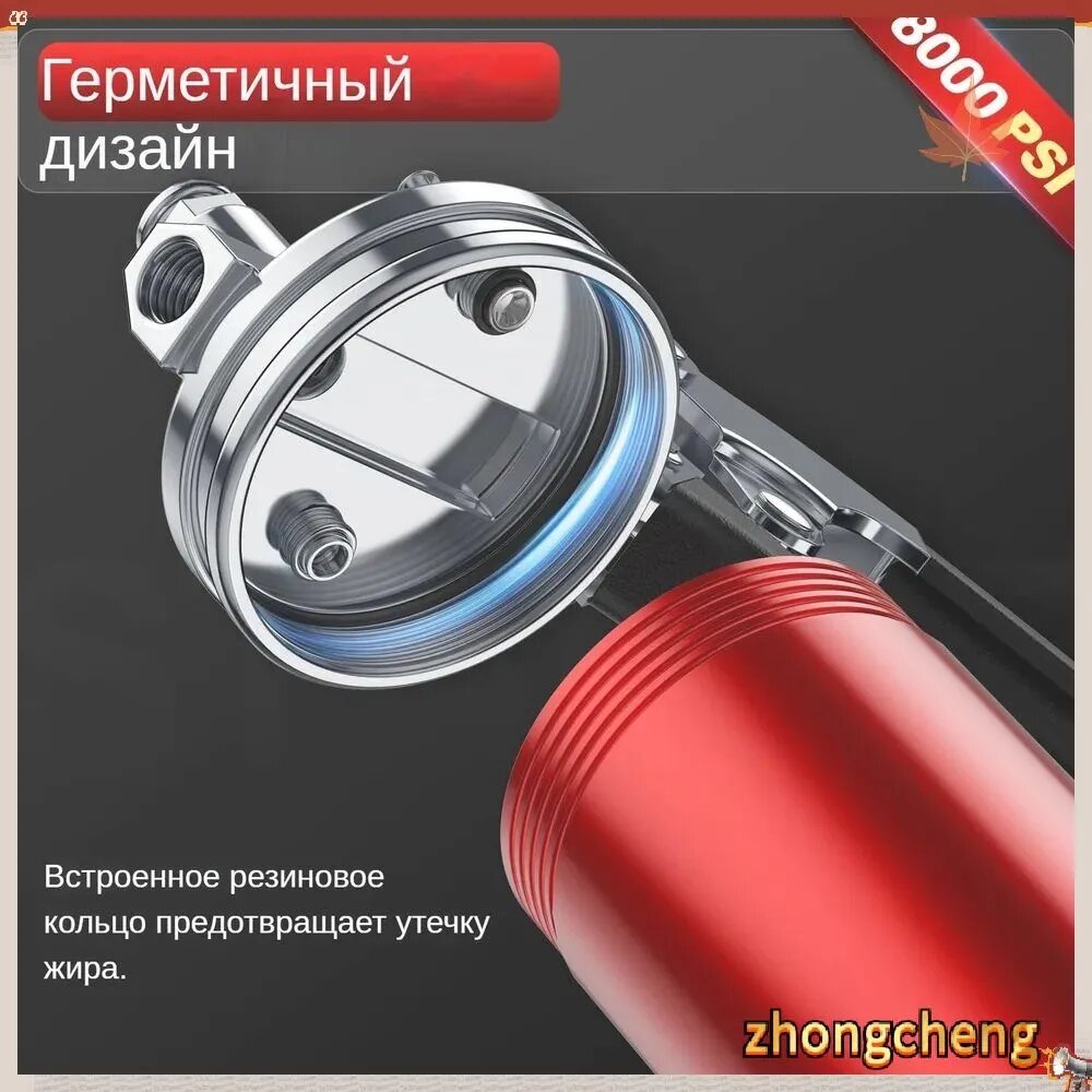 Тавотница ручной шприц для смазки стальной корпус, набор аксессуаров для автосервиса — фото 1