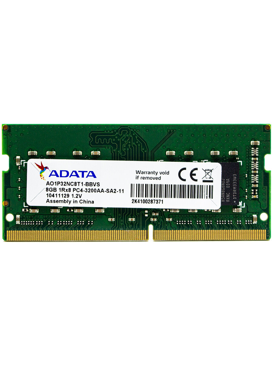 Модуль памяти для ноутбука SODIMM DDR4 8GB PC25600 3200МГц ADATA AO1P32NC8T1-BBVS