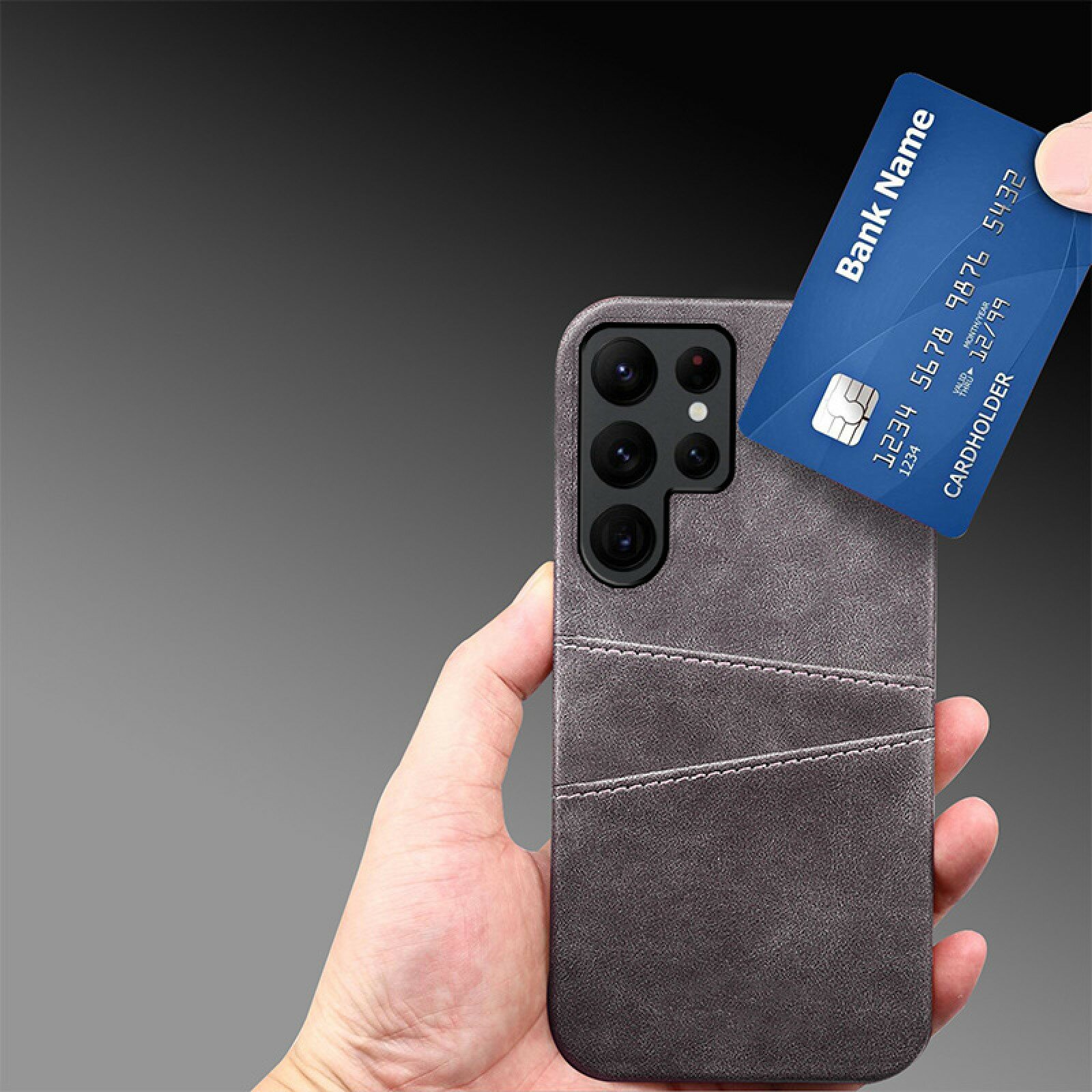 Чехол MyPads для Samsung Galaxy S23 Ultra из импортной эко-кожи с отделениями для банковских карт, серый