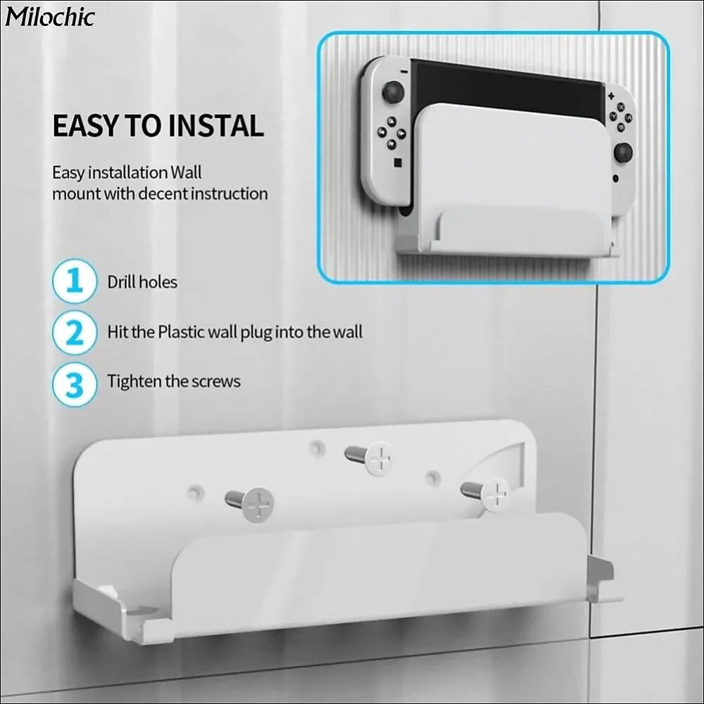 Настенный держатель для Nintendo Switch и Switch OLED с вентиляционными отверстиями прочное крепление, надежная фиксация консоли