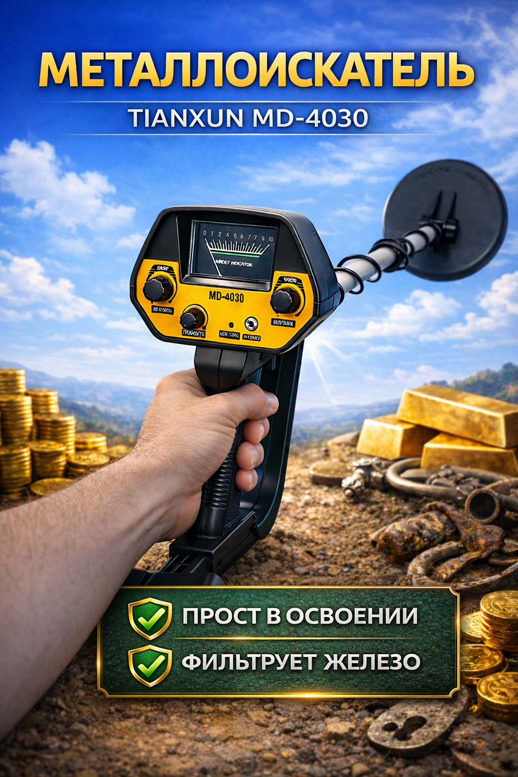 Металлоискатель TIANXUN MD-4030, Глубина обнаружения: до 30 см (арт. 627991)