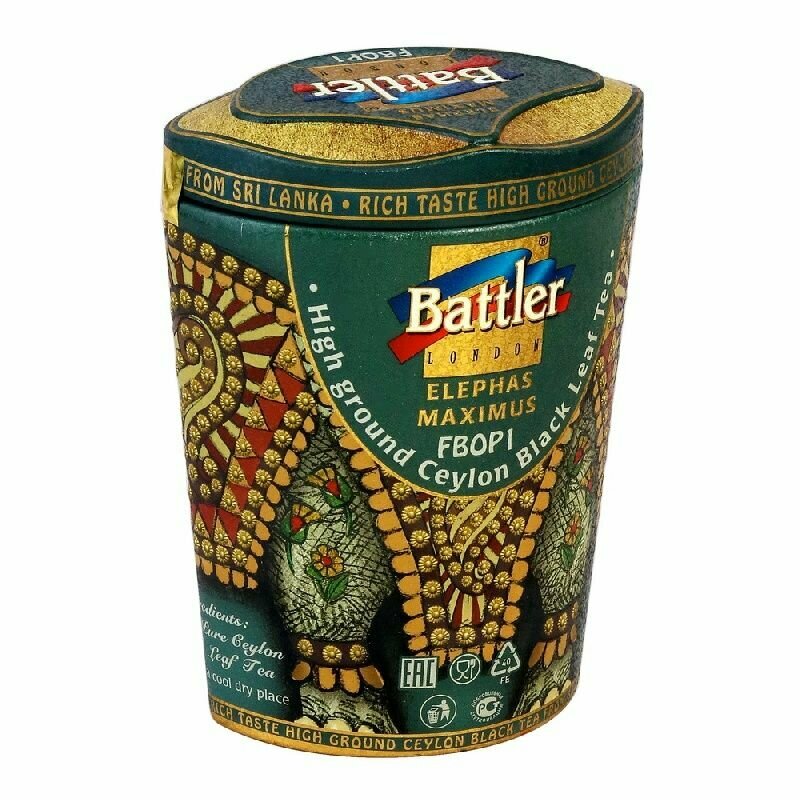 Чай BATTLER ELEPHAS MAXIMUS FBOP1 Крупнолистовой цейлонский черный /жесть/ 100г
