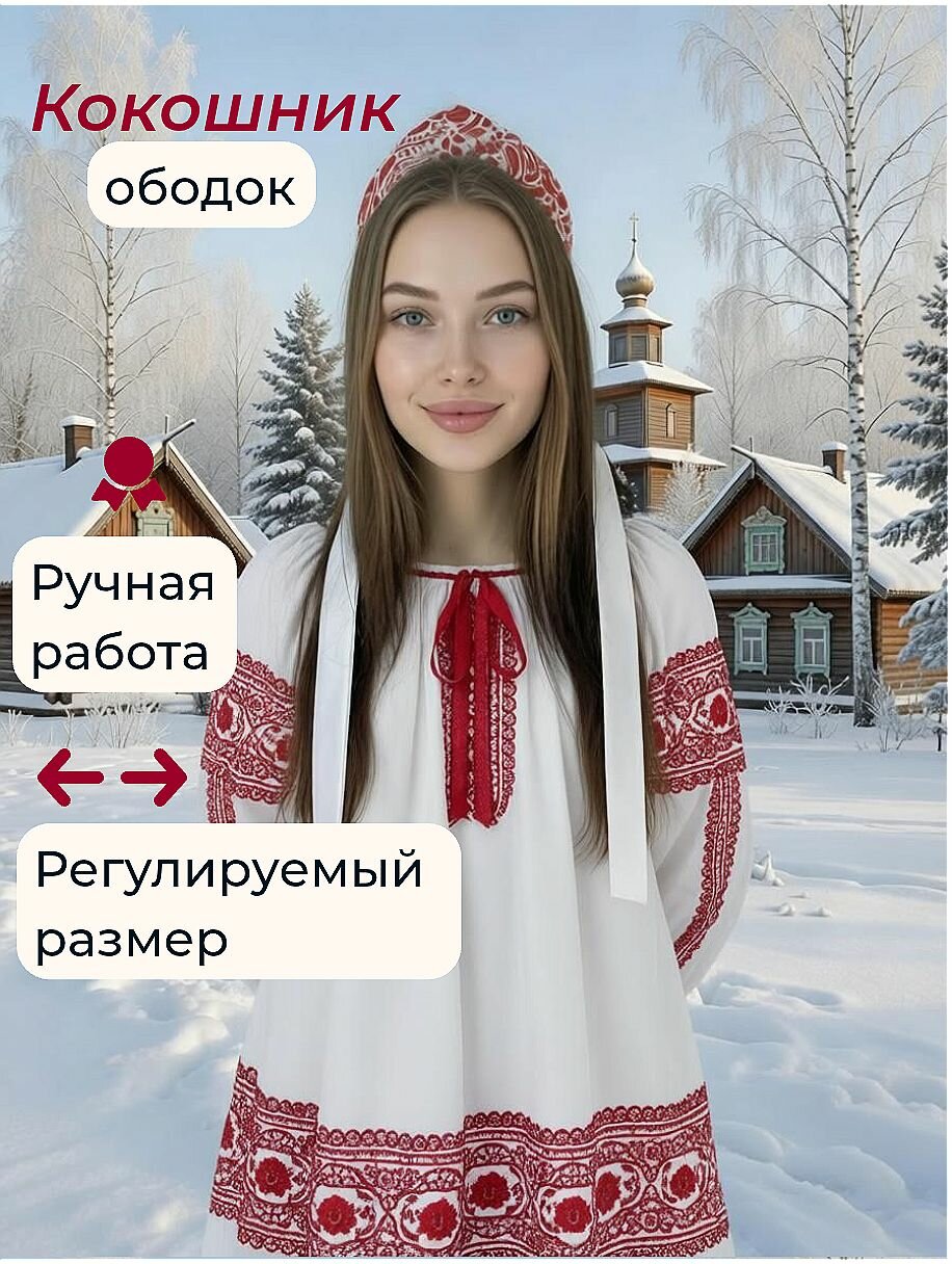 Кокошник ободок для волос женский русский народный красный