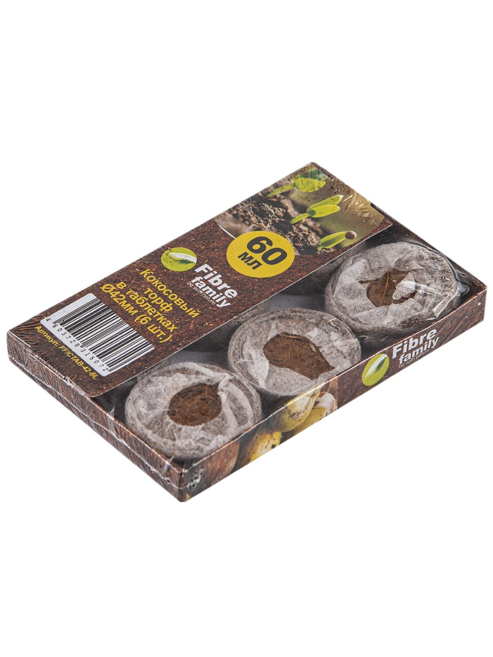 Кокосовые таблетки Fibre Family 42х12 мм для рассады и семян, 6 штук, экологичный субстрат из Индии