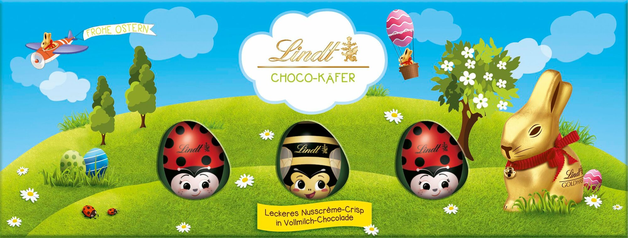 Пасхальный набор LIndt Choco-Kafer шоколадные божьи коровки и пчелы с фундуком и рисовыми хлопьями, 100 г (Финляндия)