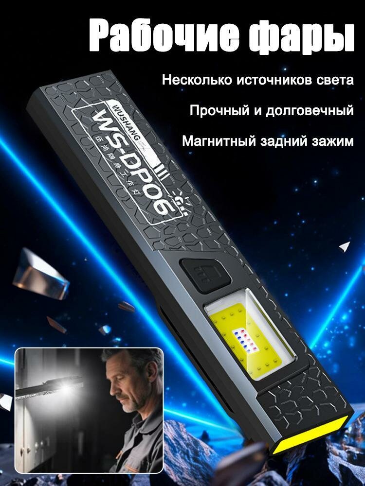 Миниатюрный сверхъяркий перезаряжаемый фонарик, с креплением на зажим/магните/для подсветки.